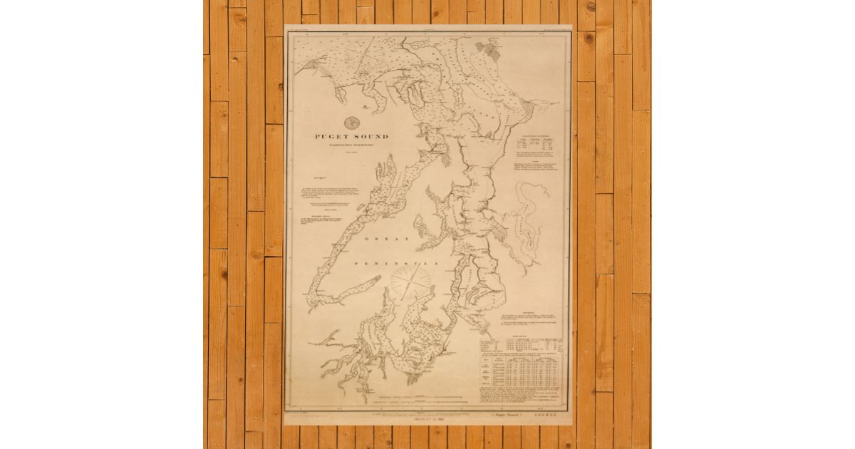 Antique map of Puget Sound Poster | Zazzle