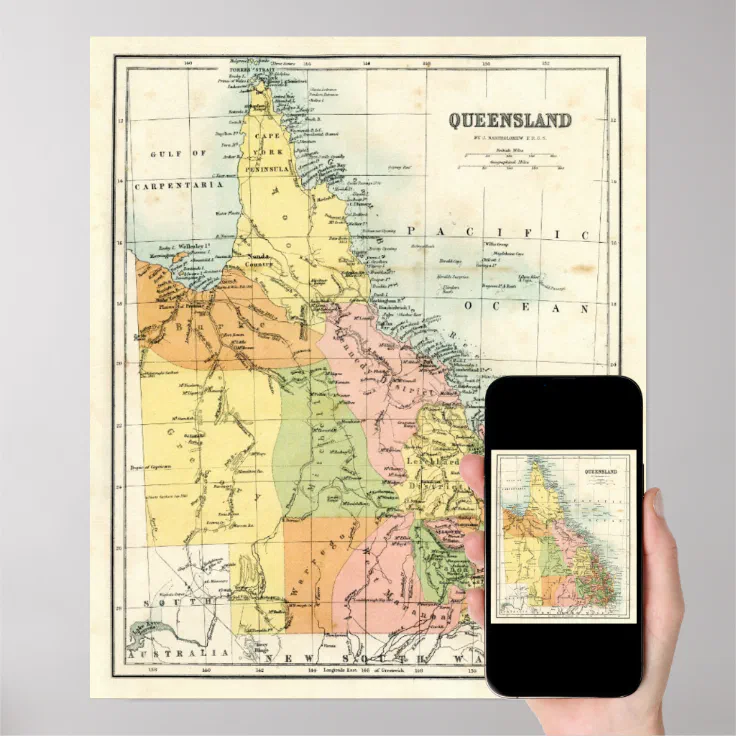 Antique map of Queensland Australia Poster | Zazzle