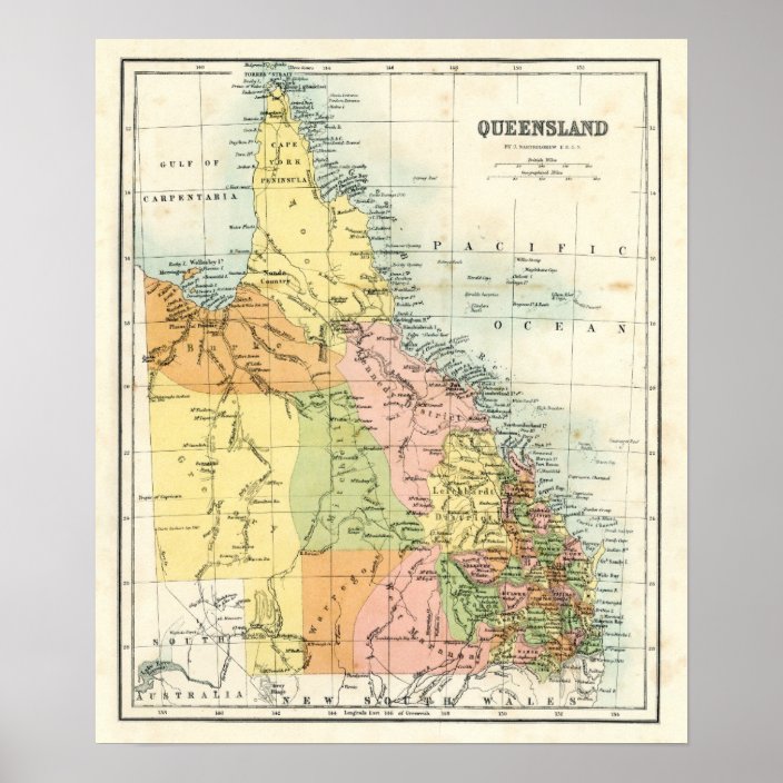 Antique map of Queensland Australia Poster | Zazzle.com