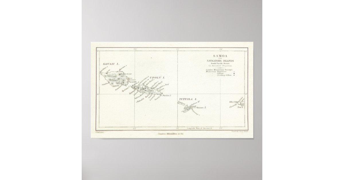 Antique Map of Samoa Poster | Zazzle