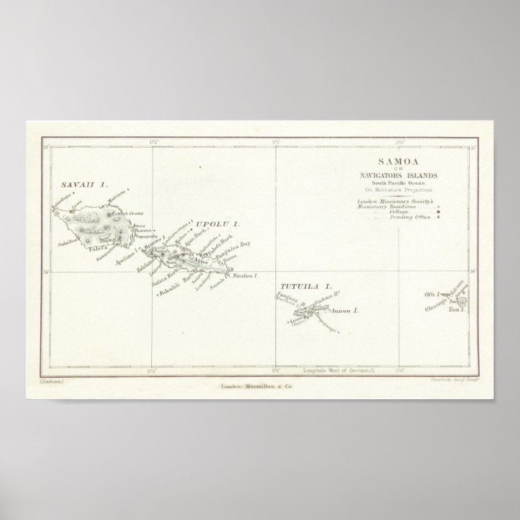 Antique Map of Samoa Poster | Zazzle
