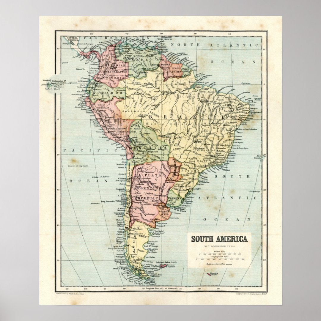 Antique map of South America Poster | Zazzle