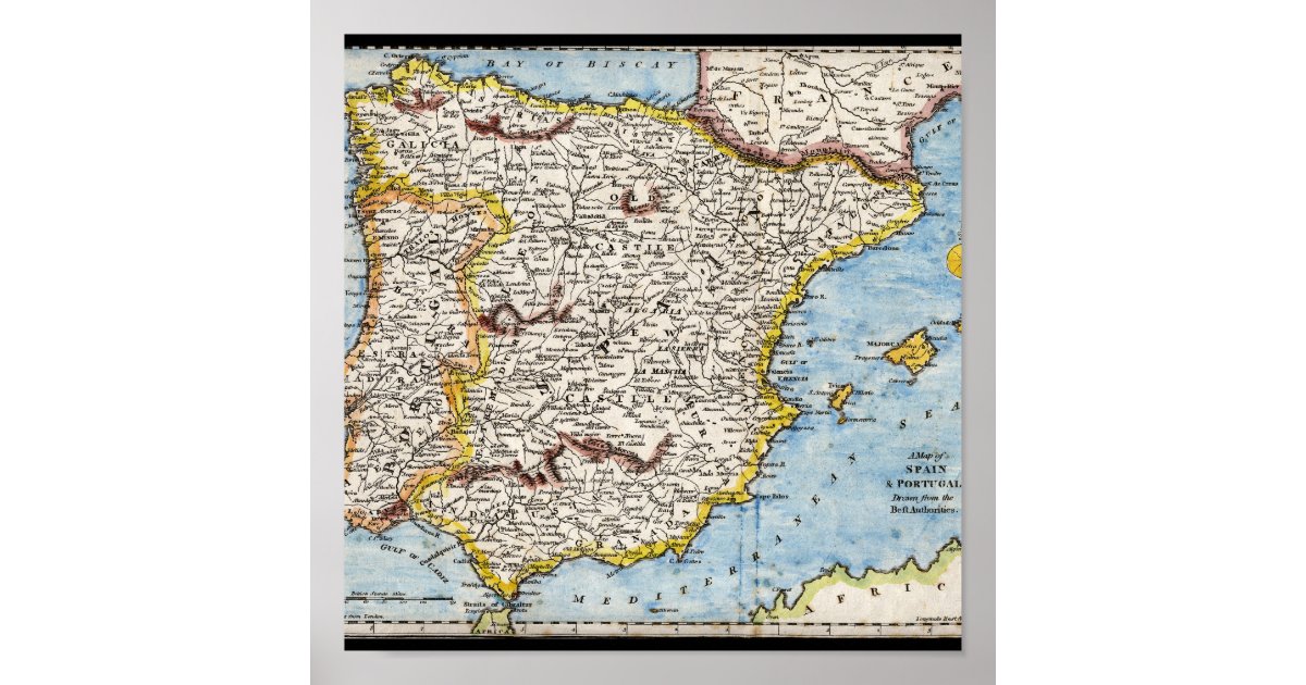 Antique Map of Spain & Portugal circa 1700's Poster | Zazzle