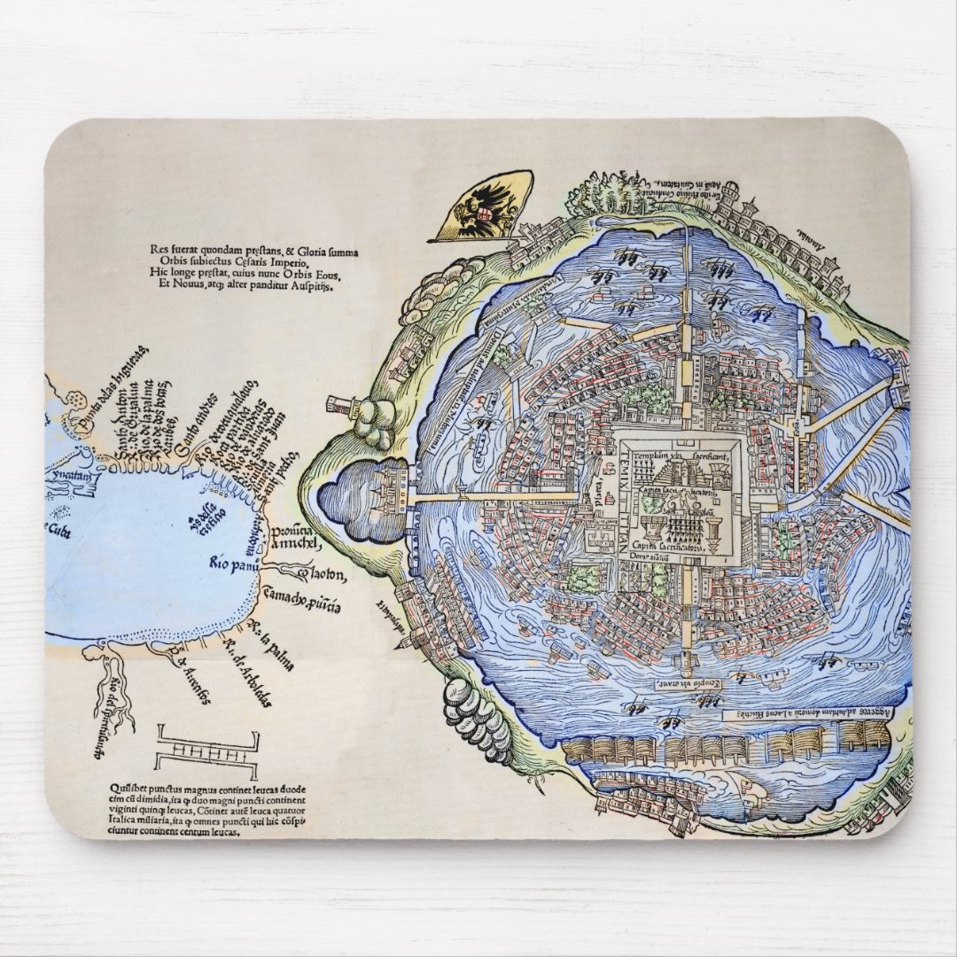 Antique Map of the Aztec Capital Tenochtitlan Mouse Pad | Zazzle