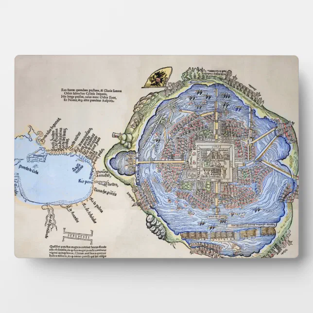 Antique Map of the Aztec Capital Tenochtitlan Plaque | Zazzle