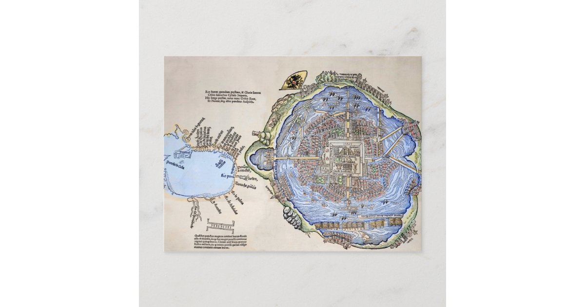 Antique Map of the Aztec Capital Tenochtitlan Postcard | Zazzle