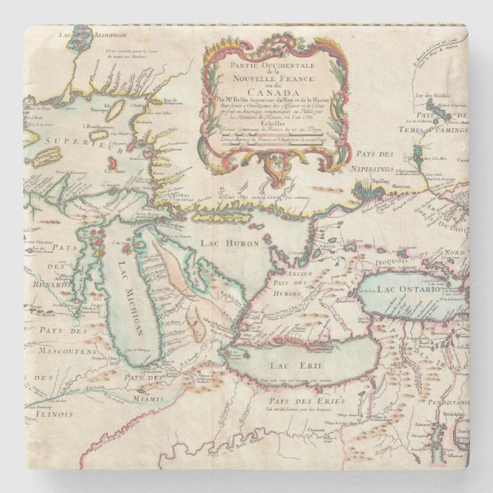 Antique Map of the Great Lakes Stone Coaster | Zazzle.com