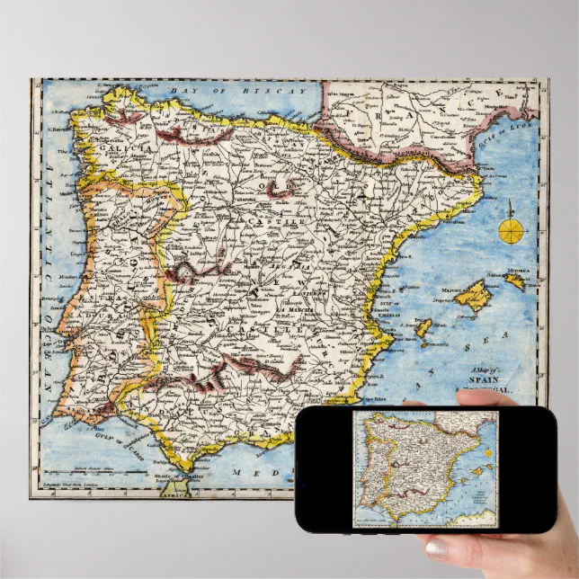 Antique map of the Iberian Peninsula Poster | Zazzle