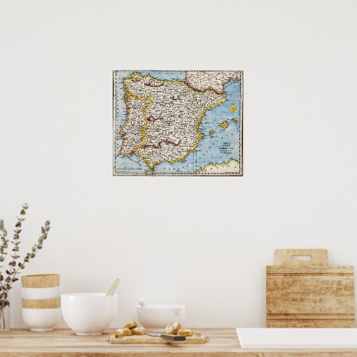 Antique map of the Iberian Peninsula Poster | Zazzle