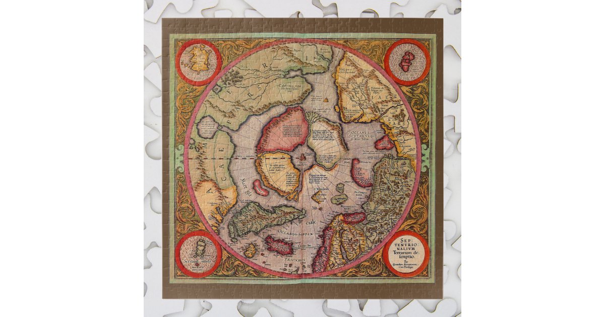 Antique Map of the North Pole Map by Mercator Jigsaw Puzzle | Zazzle