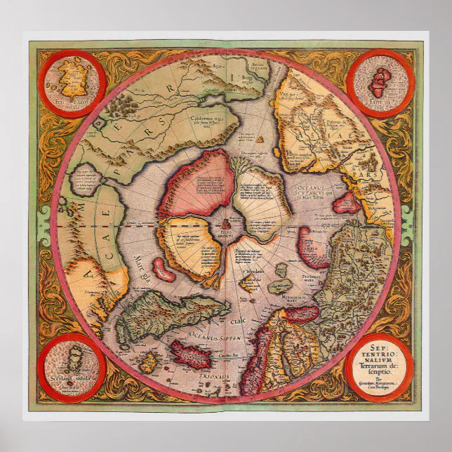 Antique Map of the North Pole Map by Mercator Poster | Zazzle