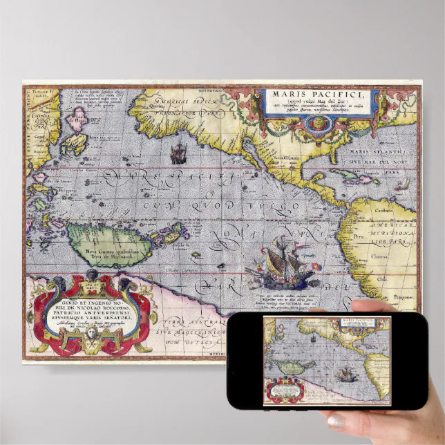 Antique map of the Pacific Ocean year 1589 Poster | Zazzle