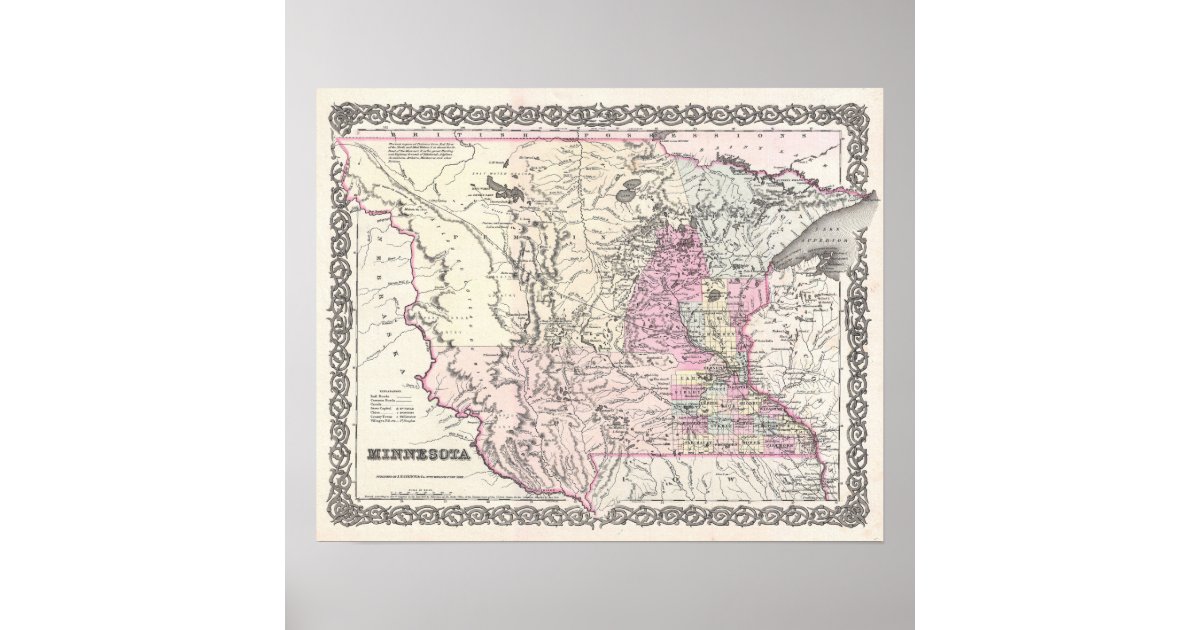 Antique Map of the state of Minnesota Poster | Zazzle