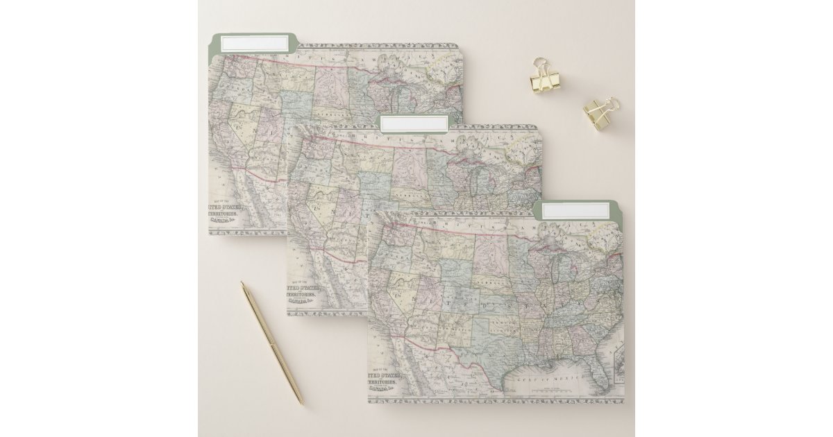 Antique Map of the United States File Folder | Zazzle