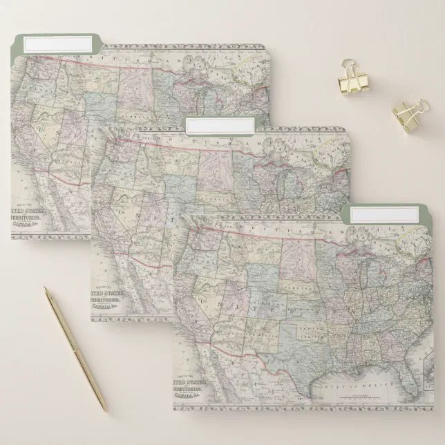 Antique Map of the United States File Folder | Zazzle