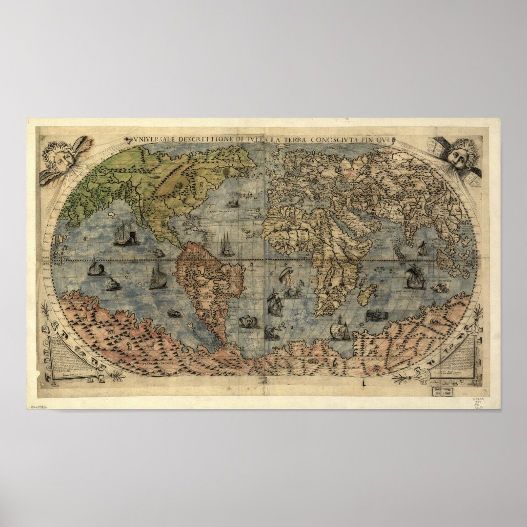 Antique Map of the World as of 1565 Poster | Zazzle