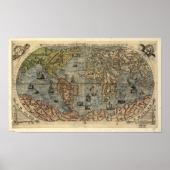 Antique Map of the World as of 1565 Poster | Zazzle