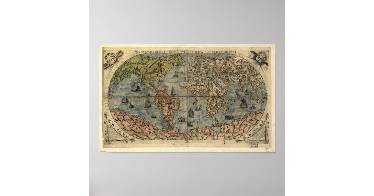Antique Map of the World as of 1565 Poster | Zazzle