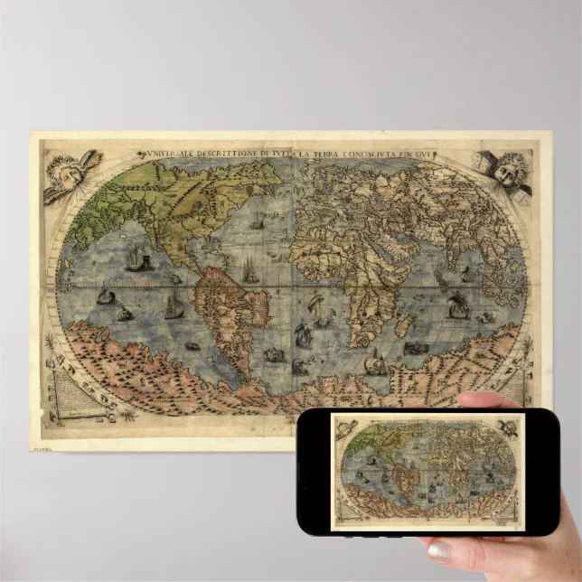 Antique Map of the World as of 1565 Poster | Zazzle
