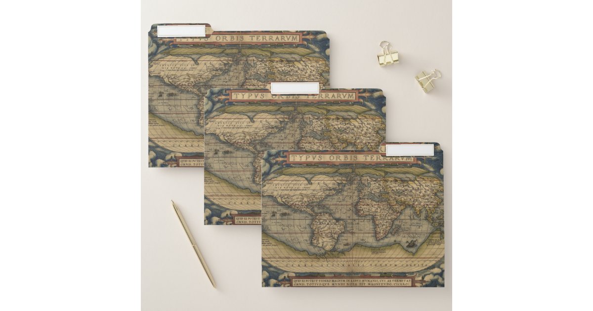 Antique Map of the World File Folder | Zazzle