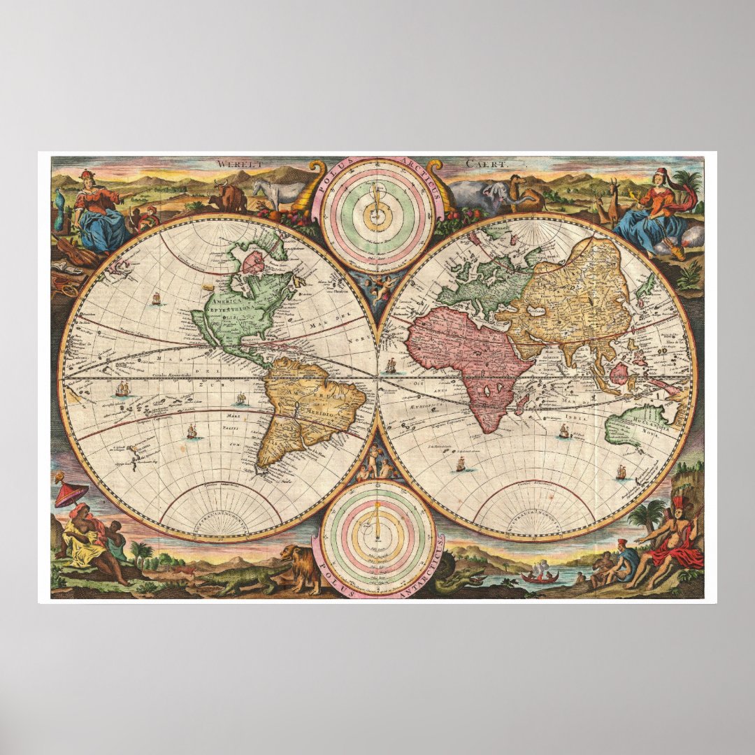 Antique map of the world poster | Zazzle