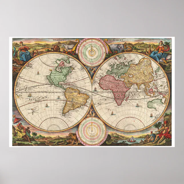 Antique map of the world poster | Zazzle