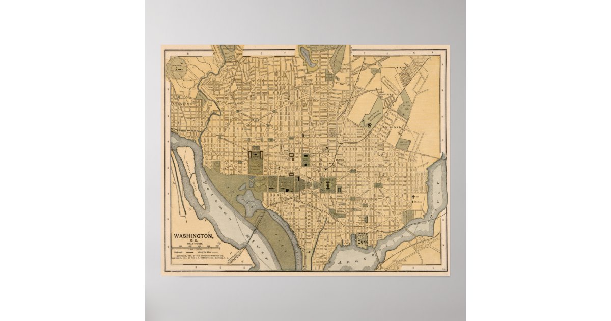 Antique Map of Washington DC Poster | Zazzle