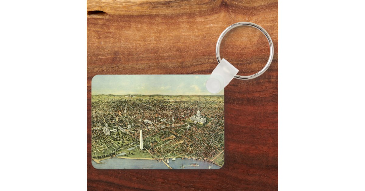 Antique Map with a Panoramic View of Washington DC Keychain | Zazzle