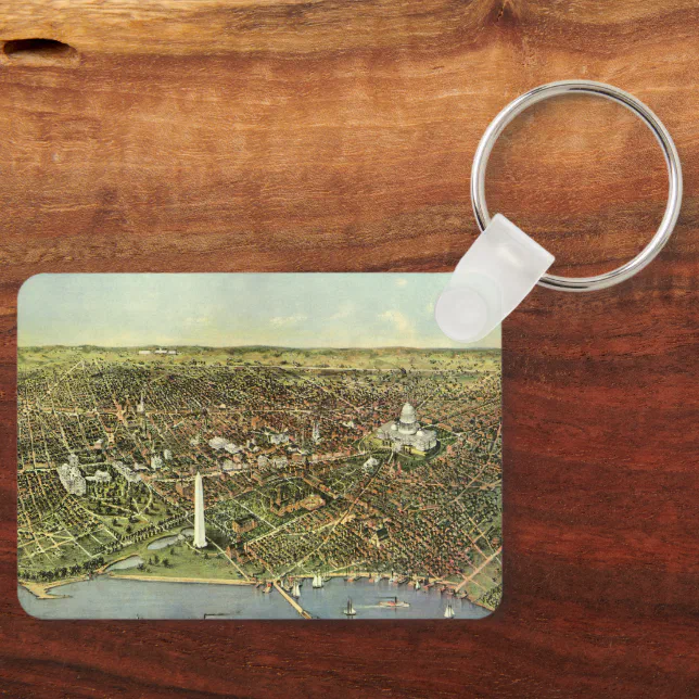 Antique Map with a Panoramic View of Washington DC Keychain | Zazzle