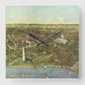 Antique Map with a Panoramic View of Washington DC Square Wall Clock ...