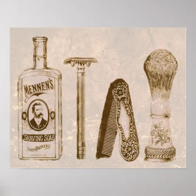 Antique men's shaving kit poster | Zazzle