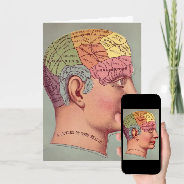 antique Mind Brain Map Phrenology head Card | Zazzle