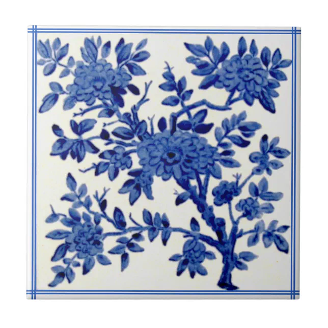Antique Minton Blue White Aesthetic Floral Repro Ceramic Tile | Zazzle