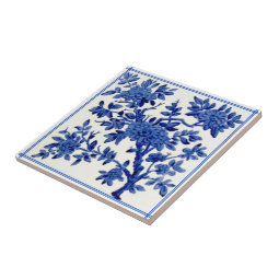 Antique Minton Blue White Aesthetic Floral Repro Ceramic Tile | Zazzle