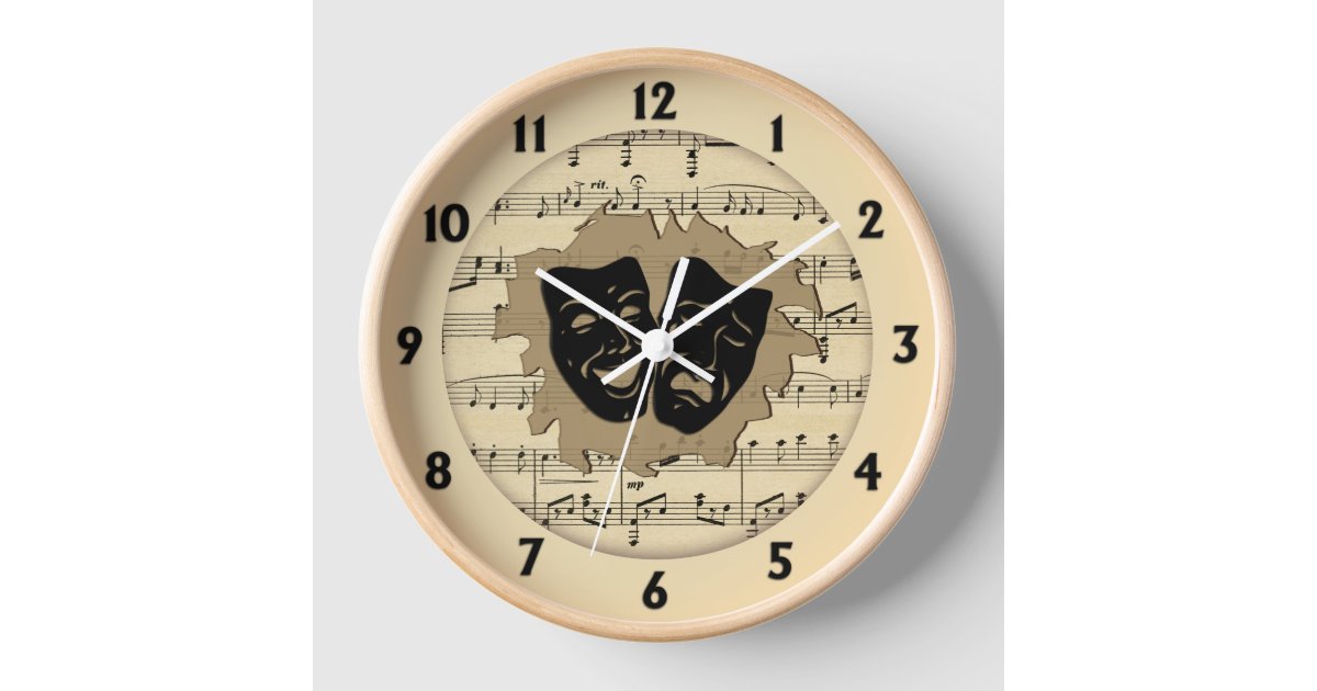 Antique Music and Theater Masks Clock | Zazzle