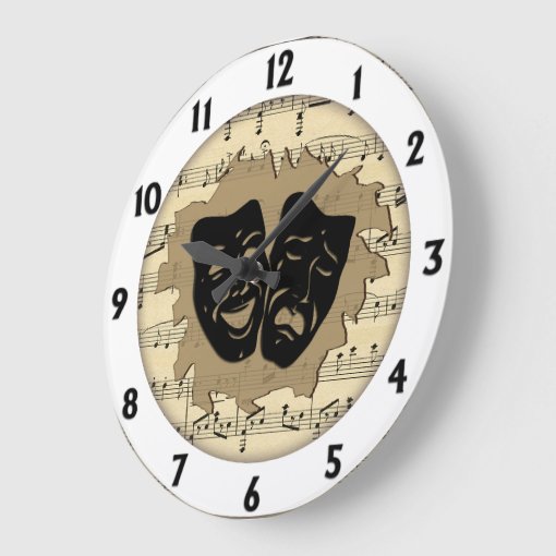 Antique Music and Theater Masks Large Clock | Zazzle