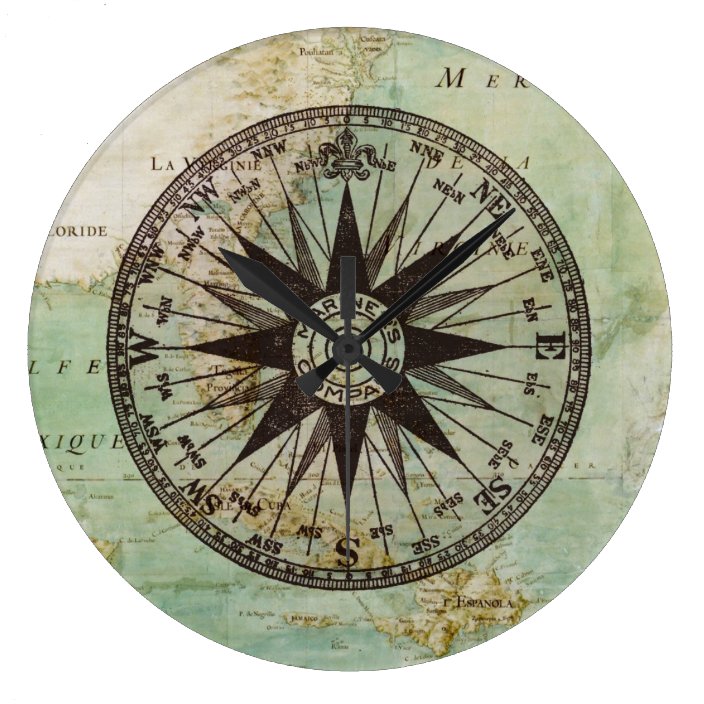 Antique Nautical Compass & Map Clock | Zazzle.com