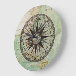 Antique Nautical Compass & Map Clock | Zazzle