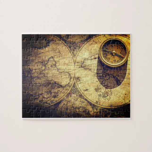 Antique Nautical Map and Compass Jigsaw Puzzle | Zazzle