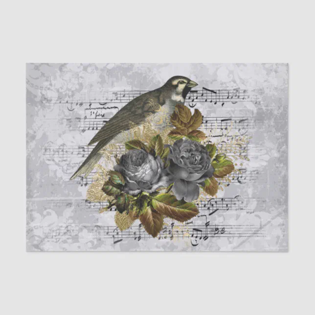 Antique Neutral Floral Bird Tissue Paper | Zazzle