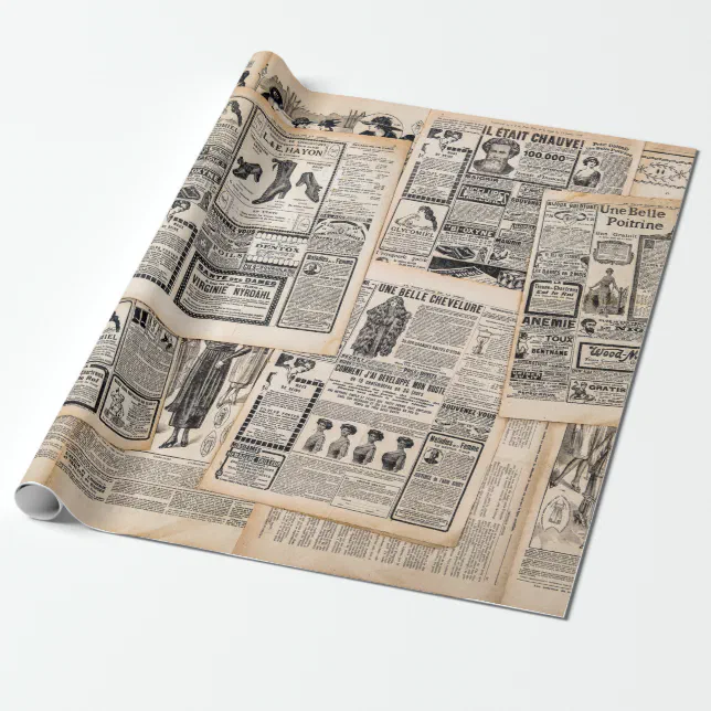 Antique Newspaper Advertisement Sheets Decoupage Wrapping Paper | Zazzle