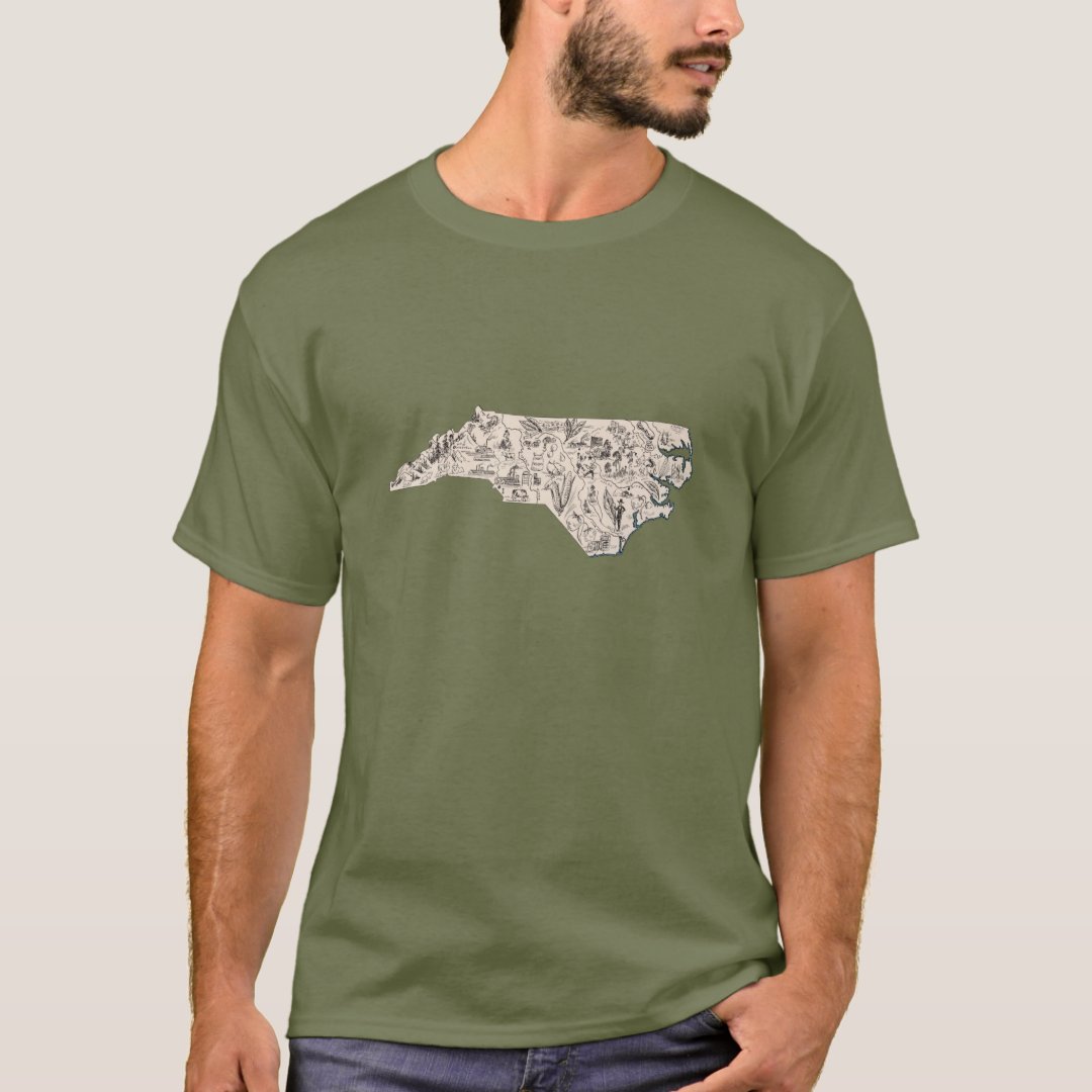 Antique North Carolina Shaped Vintage Picture Map T-Shirt | Zazzle