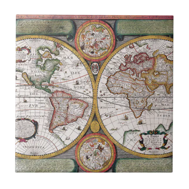 Antique Old Map Inspired (12) Ceramic Tile | Zazzle