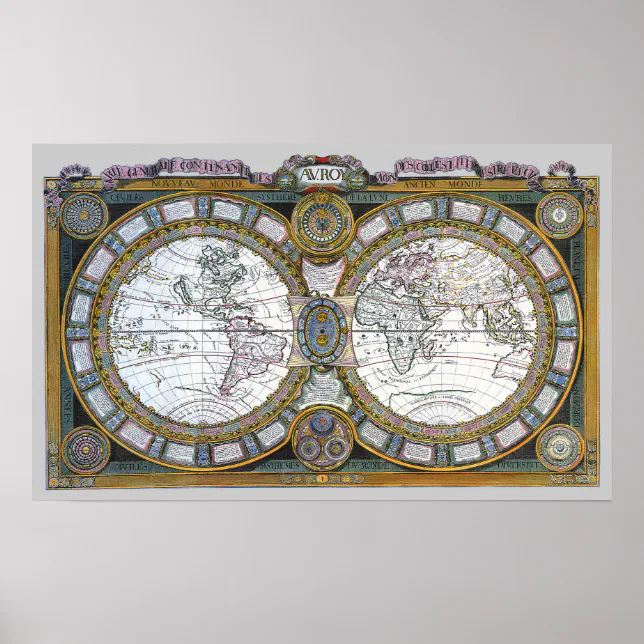 Antique Old World Map by Claude Auguste Berey Poster | Zazzle