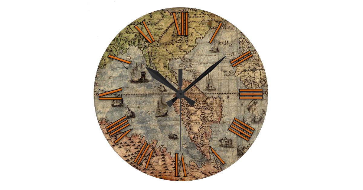Antique Old World Map History Designer Clock | Zazzle.com