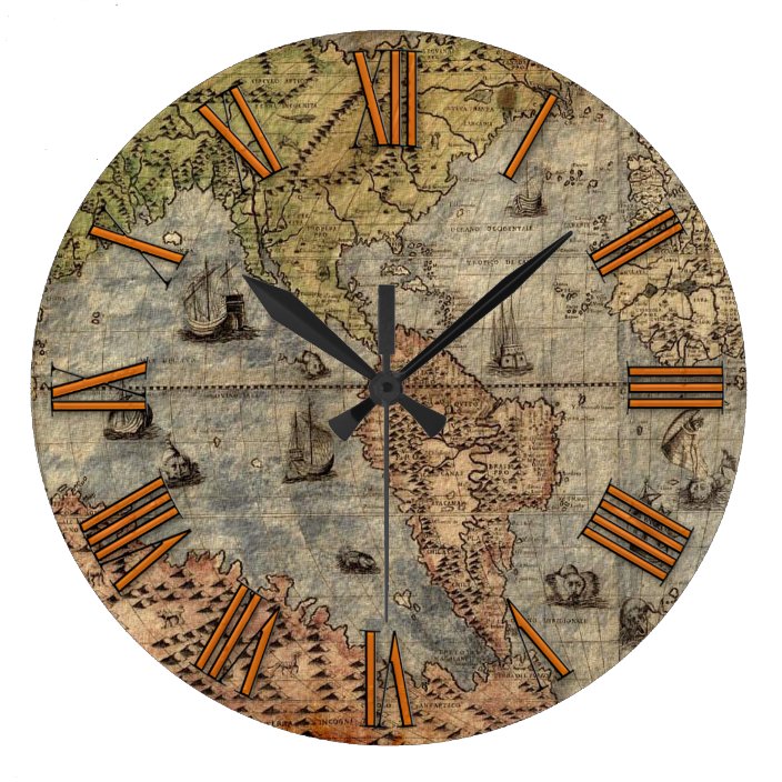 Antique Old World Map History Designer Clock | Zazzle.com