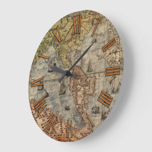 Antique Old World Map History Designer Clock | Zazzle