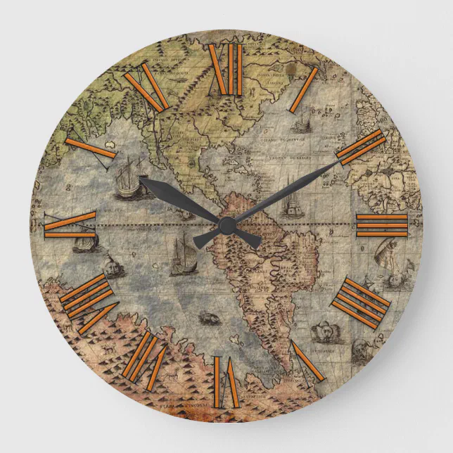 Antique Old World Map History Designer Clock | Zazzle