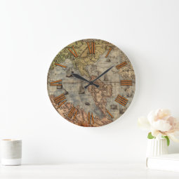 Antique Old World Map History Designer Clock | Zazzle