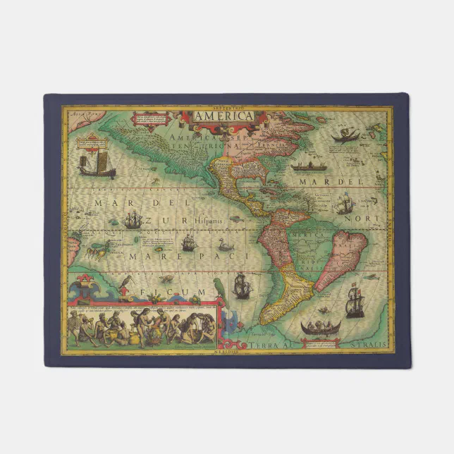 Antique Old World Map of the Americas by Hondius Doormat | Zazzle